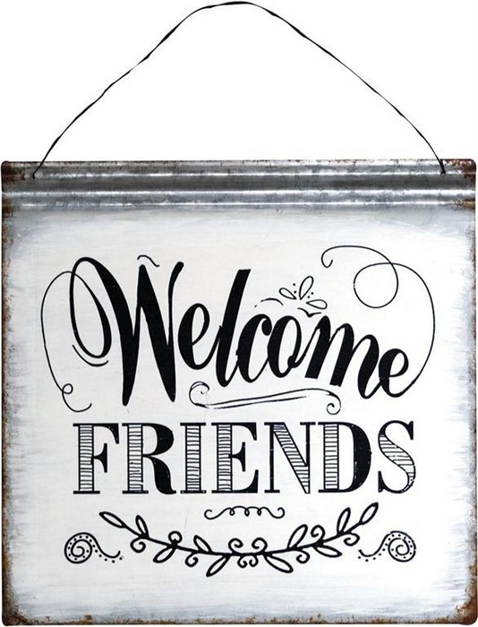 Welcome Friends Metal Word Sign Square Accessories