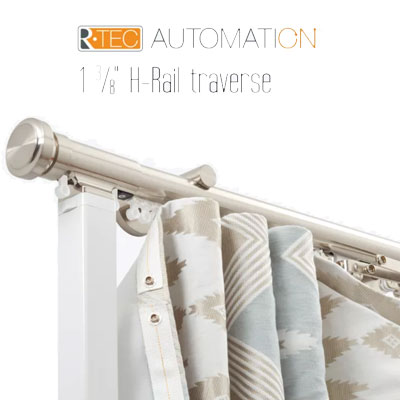 H-Rail Motorized Traverse R-TEC Single Rod Ceiling Mount Antique Pewter ...