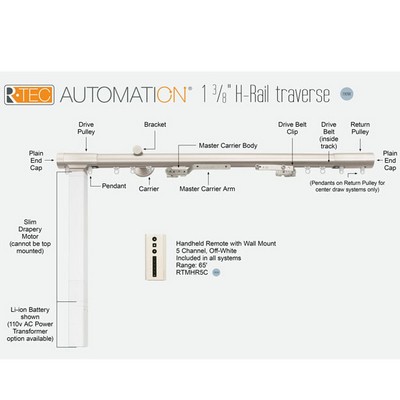 H-Rail Motorized Traverse R-TEC Single Rod Ceiling Mount Antique Pewter ...