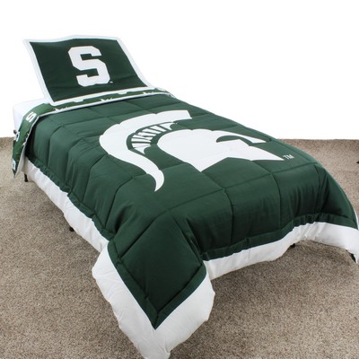 Michigan State Spartans Reversible Comforter Set Queen Sports Decor