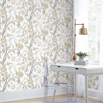 York Wallcovering Neutral Teahouse Floral Wallpaper Wallpaper
