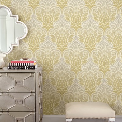 Brewster Wallcovering Twill Yellow Damask Wallpaper Wallpaper