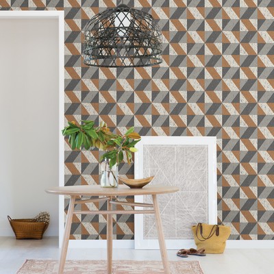 Brewster Wallcovering Cerium Copper Concrete Geometric Wallpaper Wallpaper