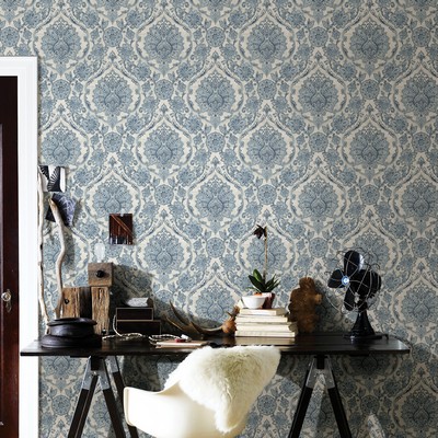 Brewster Wallcovering Carnegie Blue Damask Wallpaper Wallpaper