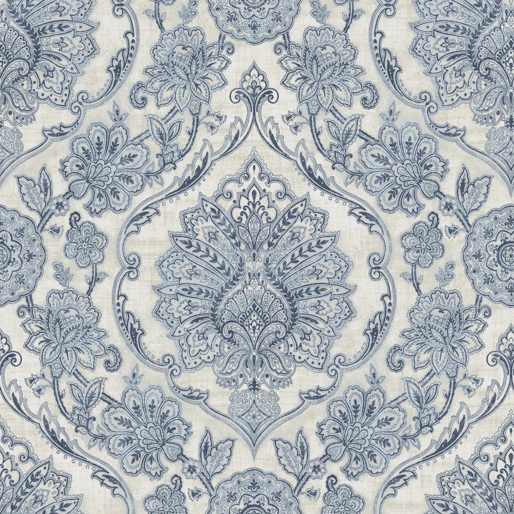 Brewster Wallcovering Carnegie Blue Damask Wallpaper Wallpaper
