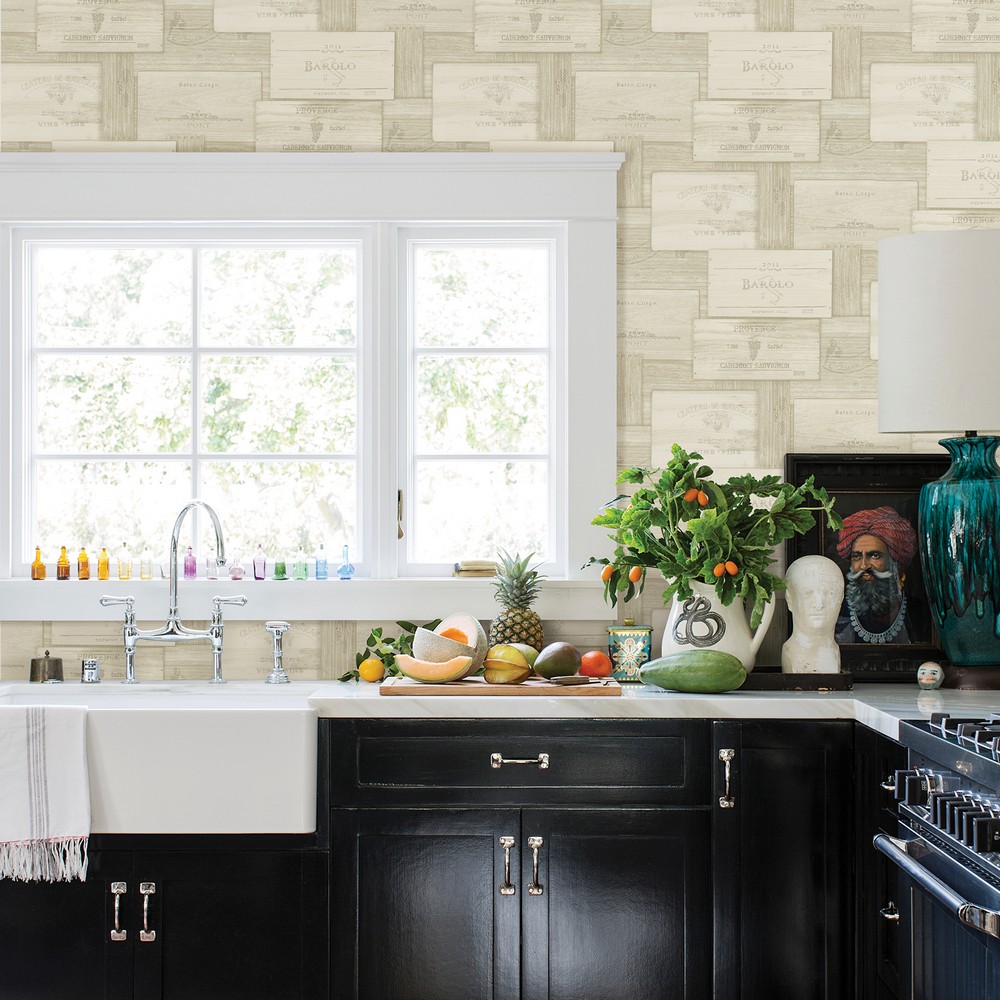 Brewster Wallcovering Randolph Cream Wine Boxes Wallpaper Wallpaper