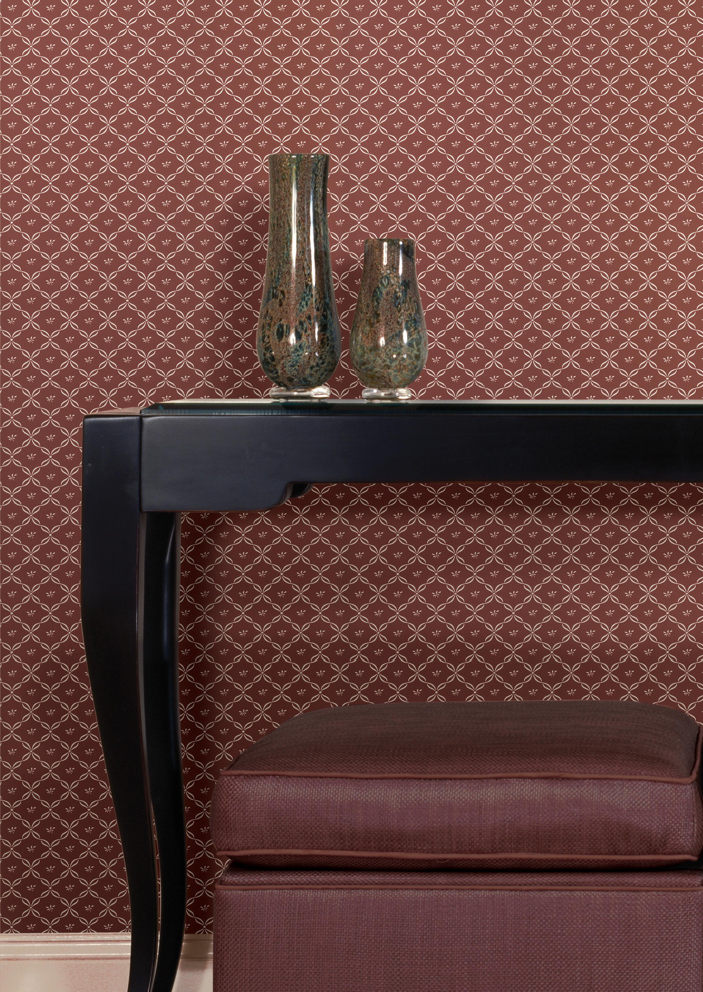 Brewster Wallcovering Frances Burgundy Ribbon Trellis Wallpaper