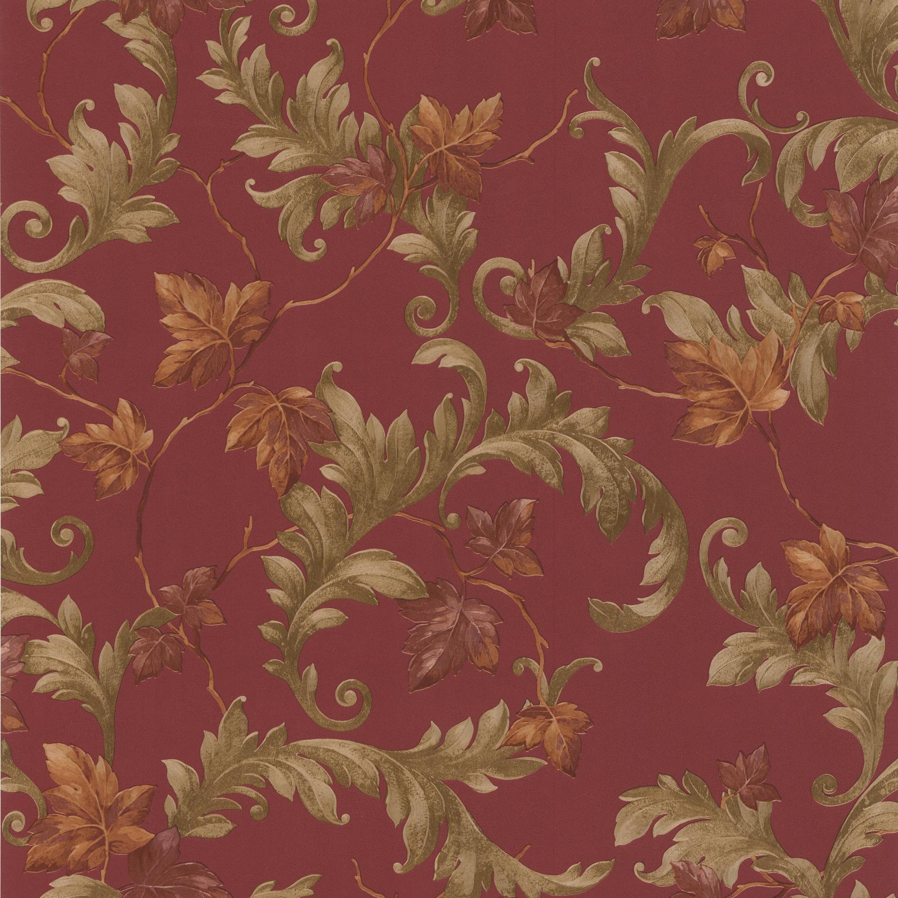 Brewster Wallcovering Alessia Red Scrolling Leaf Wallpaper