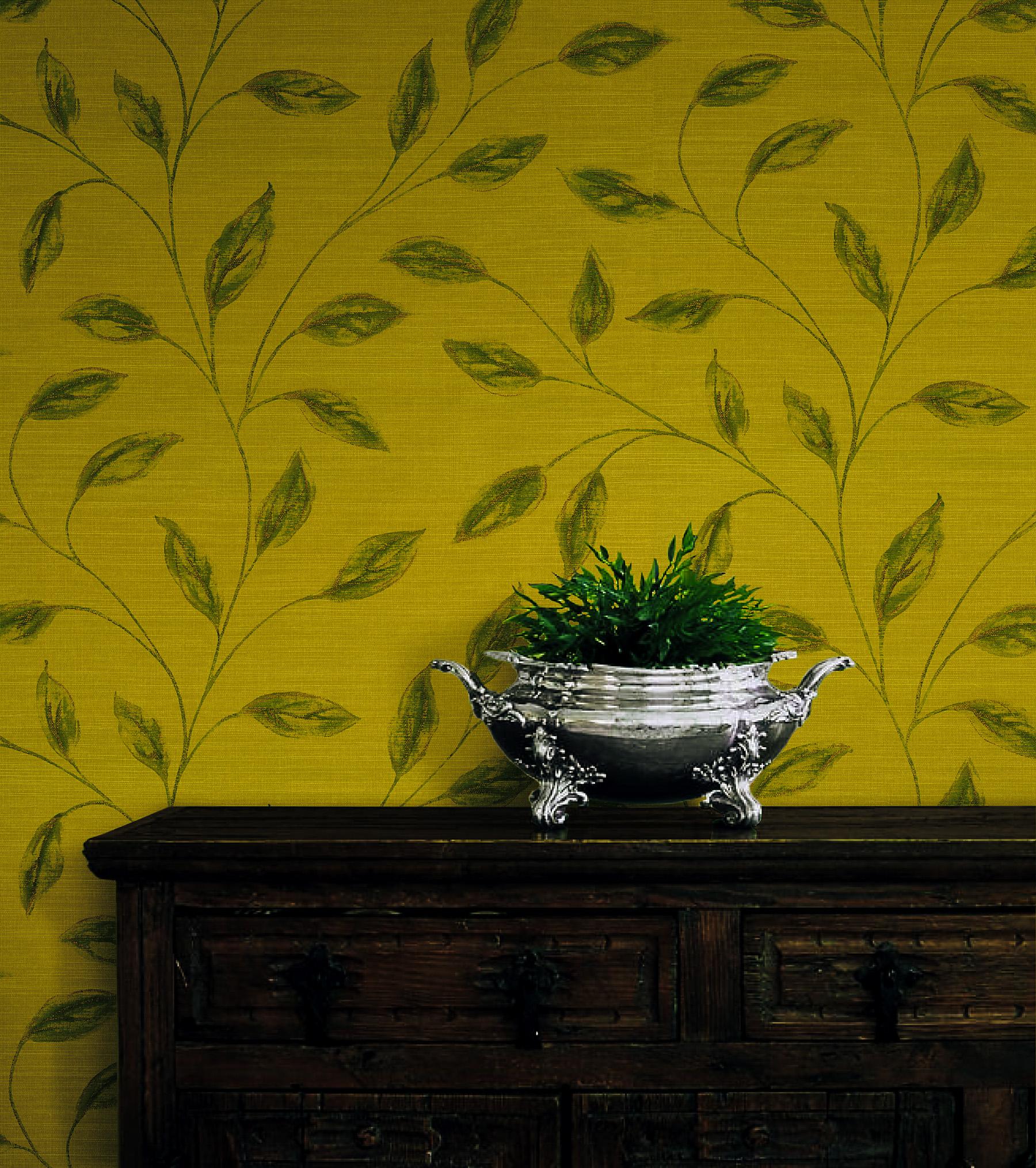 Brewster Wallcovering Elspeth Light Green Metallic Leaf Wallpaper
