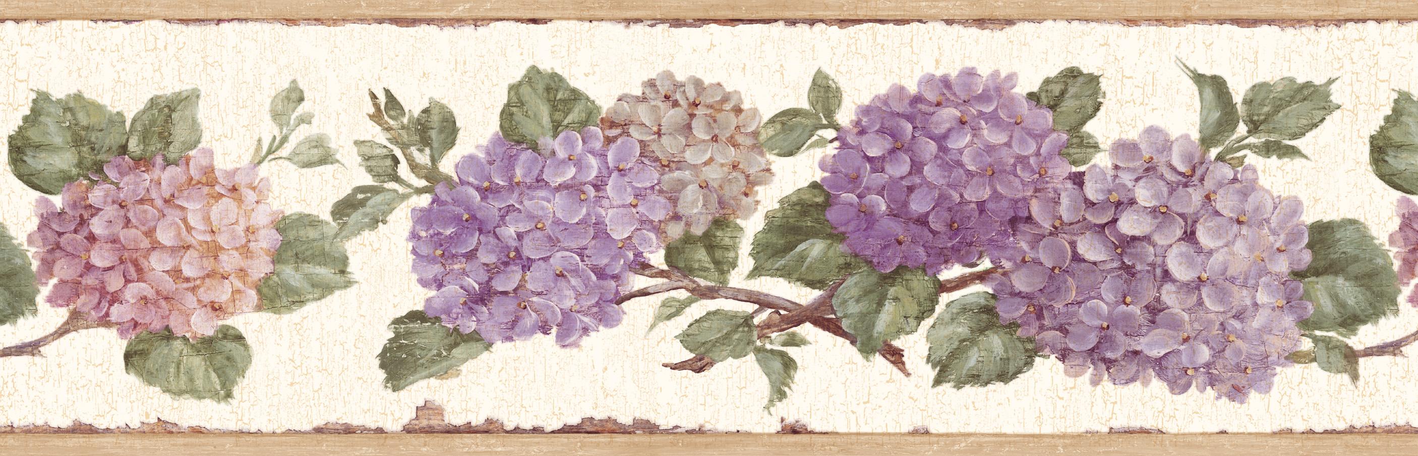 Brewster Wallcovering Purple Hydrangea Border Wallpaper