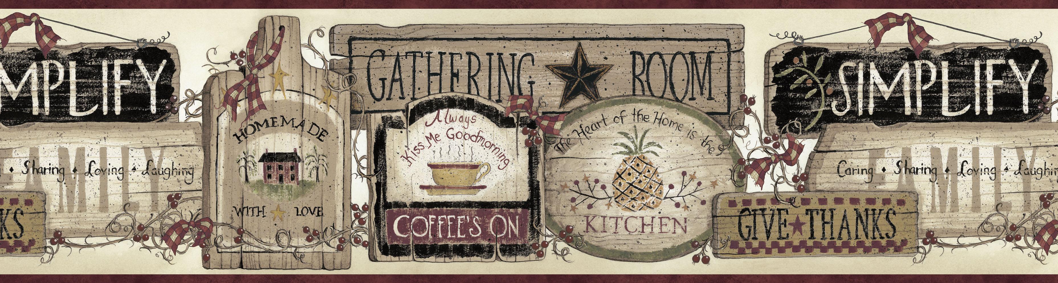 Brewster Wallcovering Brown Gathering Room Signs Border Wallpaper