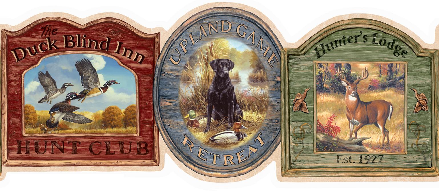 Brewster Wallcovering Red Hunt Club Signs Border Wallpaper