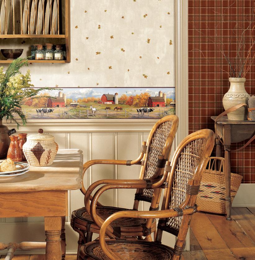 Brewster Wallcovering Winslow Red American Farmer Portrait Border Wallpaper