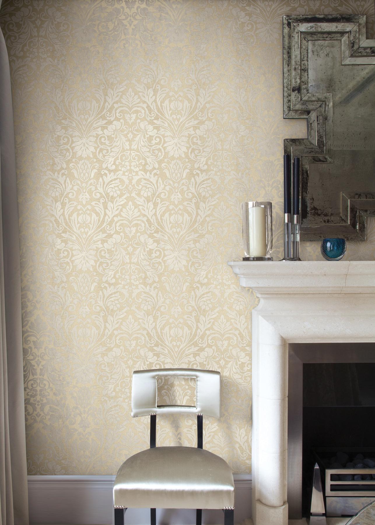 Brewster Wallcovering Nanda Beige Grand Damask Wallpaper